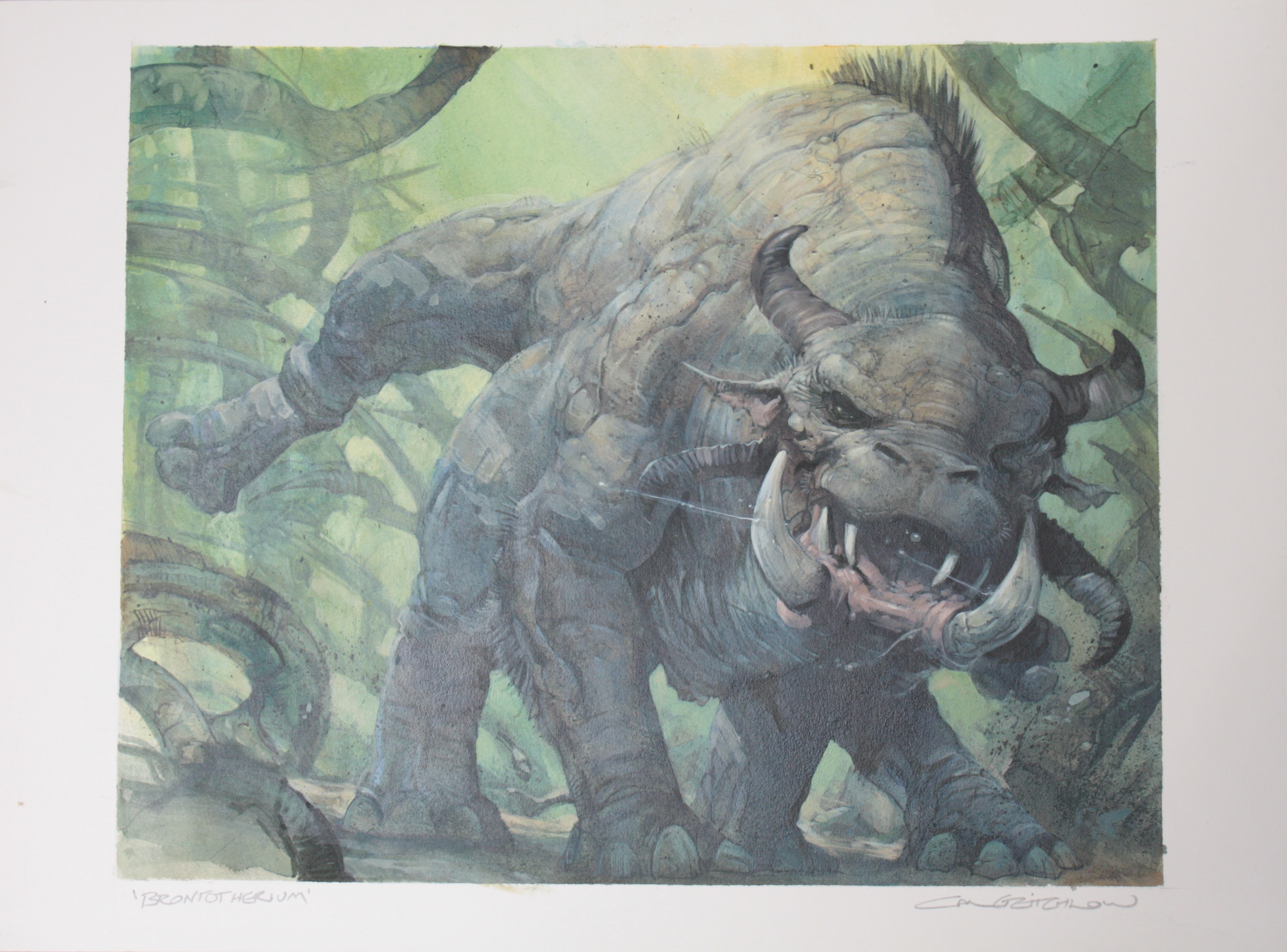 Original magic artwork Brontotherium MTG Art Painting Drawing Gathering