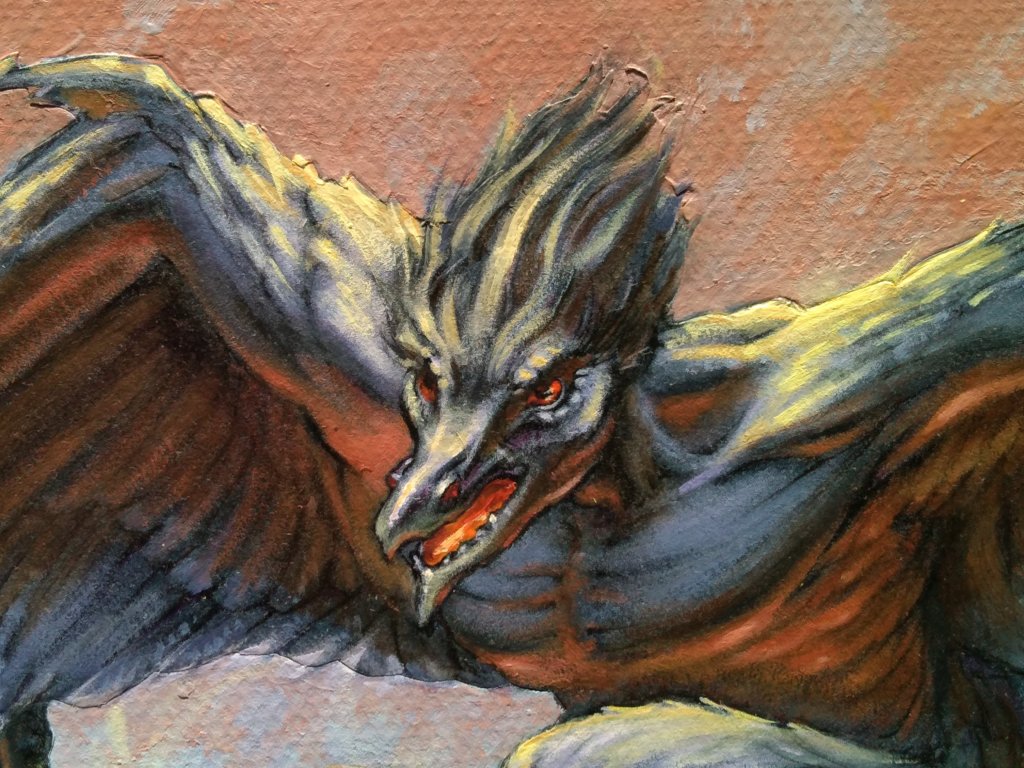 Original art - Pit Raptor Magic the Gathering artwork drawing oil on board