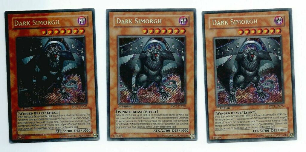 Yugioh! 3x Dark Simorgh SOVR-EN092 Secret Rare 1st Edition Playset Yu ...